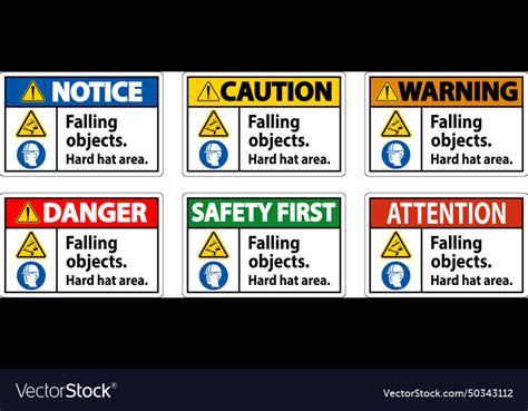 Warning Sign Falling Objects Hard Hat Area Vector Image