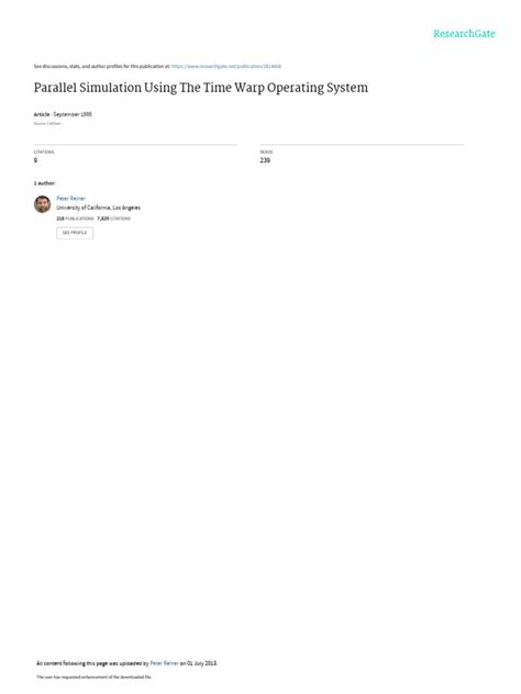 Reiher 1990 Parallel Simulation Using The Time Warp Operating System Pdf Simulation
