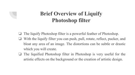 A Comprehensive Guide To Photoshop Liquify Filter Pptx