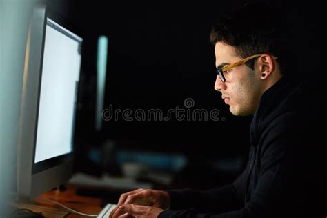 Computer Typing And Man At Night For Software Development Programming