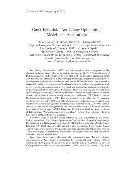 pdf ant colony optimization models and applications