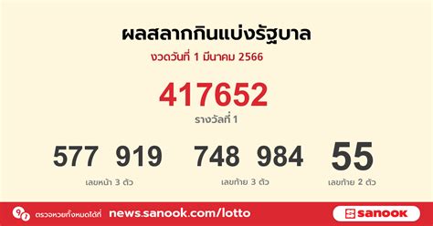 ตรวจหวย ผลสลากกินแบ่งรัฐบาล งวดวันที่ 1 มีนาคม 2566
