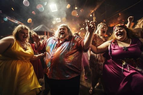 Premium Photo A Group Of Fat Overweight People Are Dancing Together