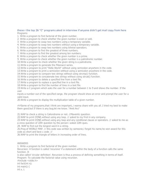 These R The Top 26 C Programs Aked In Interview If Anyone Didn T Get