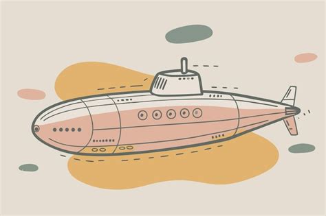 파란색 배경을 가진 잠수함의 그림 프리미엄 벡터