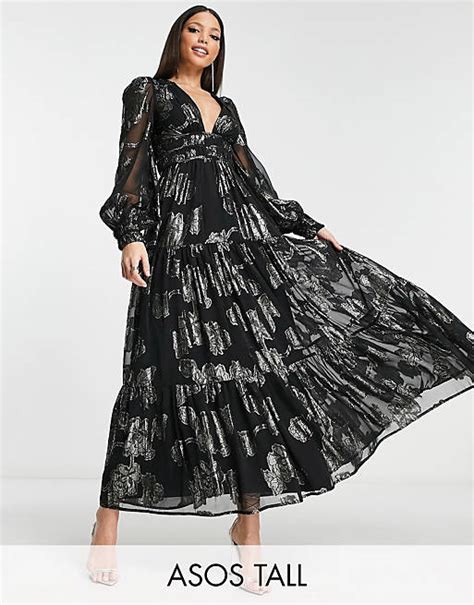 Asos Design Tall Czarna Sukienka Midi Z Wiązaniem Na Plecach Bufkami