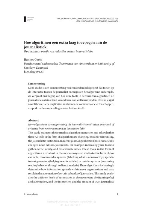 Pdf Hoe Algoritmen Een Extra Laag Toevoegen Aan De Journalistiek