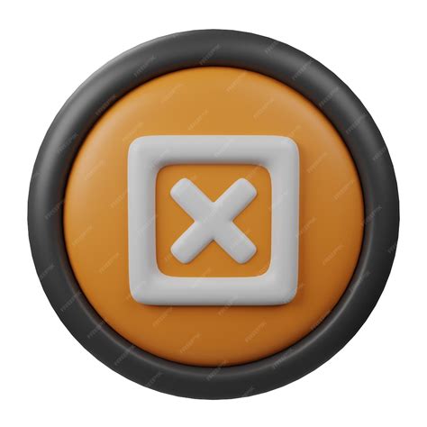 창의적인 사용자 인터페이스 디자인을 위한 주황색 및 검은색 테두리가 있는 3d 렌더링된 닫기 버튼 아이콘 프리미엄 사진