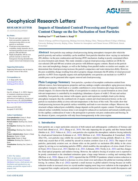 Pdf Impacts Of Simulated Contrail Processing And Organic Content