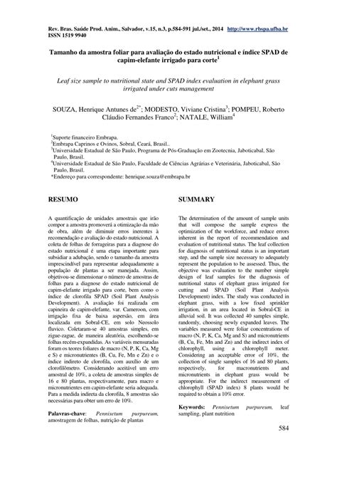Pdf Leaf Size Sample To Nutritional State And Spad Index Evaluation