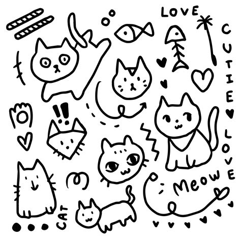 카드 초대 배너 장식 인사말 고양이 연인 벡터 일러스트 레이 션에 대 한 고양이 낙서 손으로 그린 프리미엄 벡터