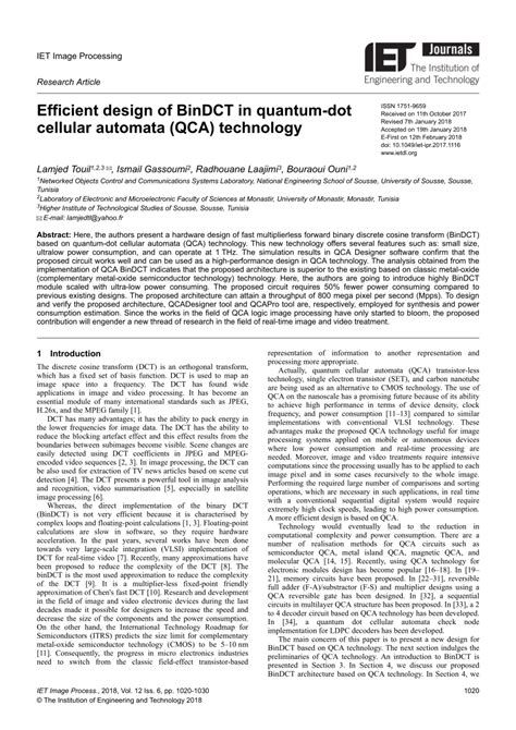 Pdf An Efficient Design Of Bindct In Quantum Dot Cellular Automata