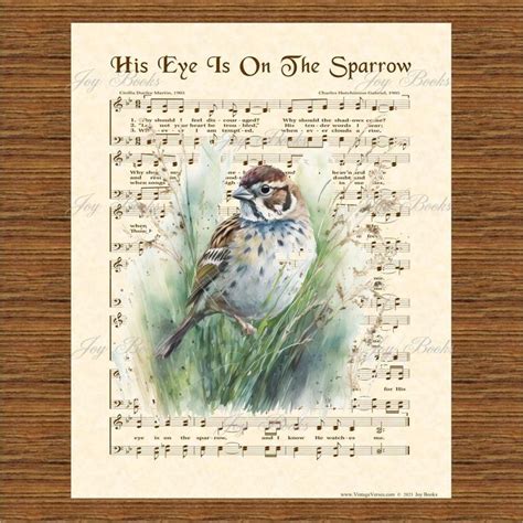 His Eye Is On The Sparrow Hymn On Parchment Wall Art Christian Home