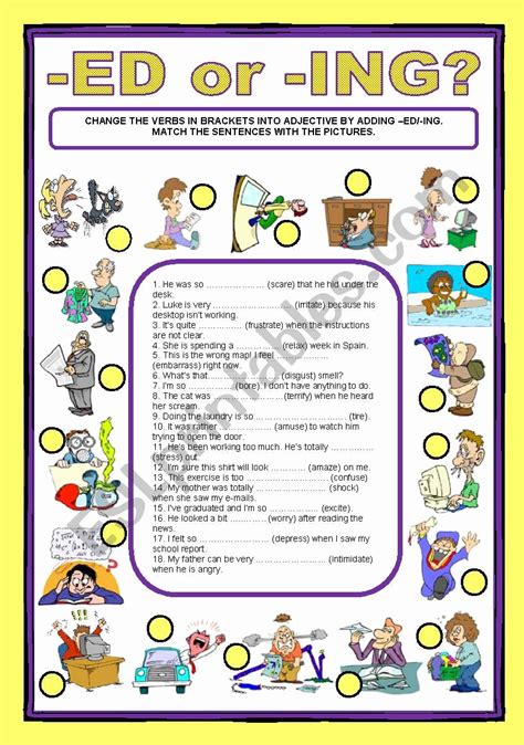 Ed And Ing Worksheets Inspirational Adjective Endings Ed Ing Esl