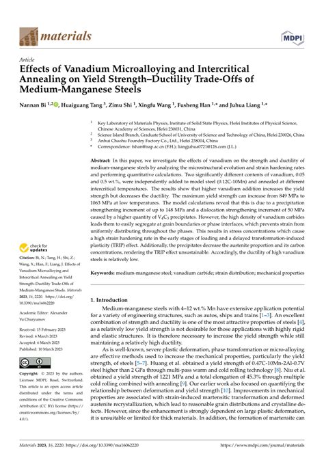 Pdf Effects Of Vanadium Microalloying And Intercritical Annealing On Yield Strength Ductility