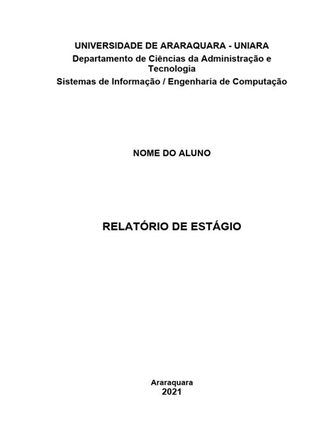 Modelo De Relatório De Estágio Pdf Metodologia Desenvolvimento