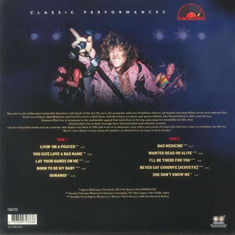 Bon Jovi Greatest Hits Live Vinyl At Juno Records