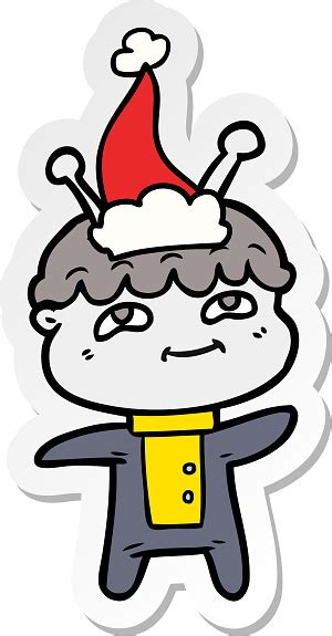 산타 모자를 쓴 우주인의 친절한 손으로 그린 스티커 만화 귀여운에 대한 스톡 벡터 아트 및 기타 이미지 귀여운 낙서 드로잉