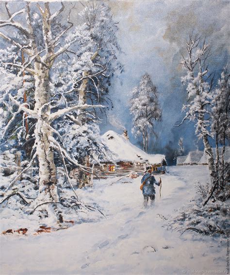 Картины: Зимний лес Зимний пейзаж Избушка в лесу oil painting в ...