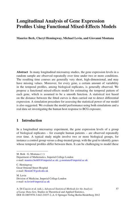 Pdf Longitudinal Analysis Of Gene Expression Profiles Using