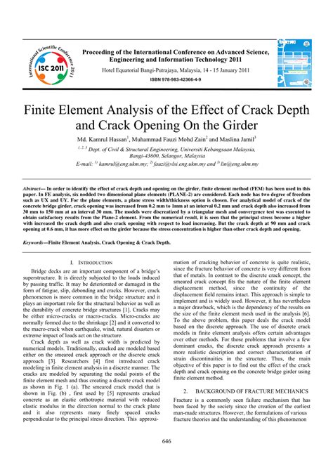 Pdf Finite Element Analysis Of The Effect Of Crack Depth And Crack