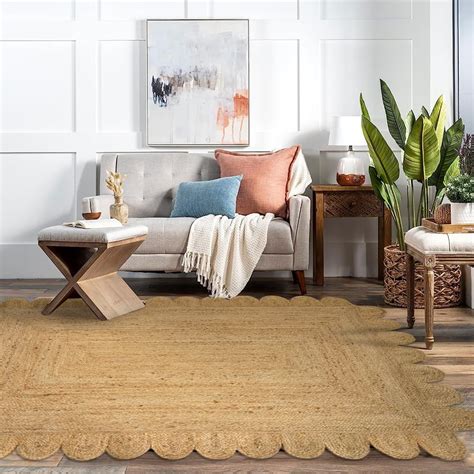 GRUHUM Alfombra Rectangular De Yute Festoneado De X Pies Tejida A Mano Estilo Bohemio