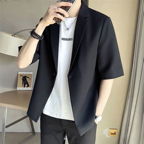 夏天西裝薄西裝小西裝外套單西裝休閒西裝外套男夏季薄款寬鬆五分袖冰絲上衣韓版男士雅痞帥小西裝 蝦皮購物