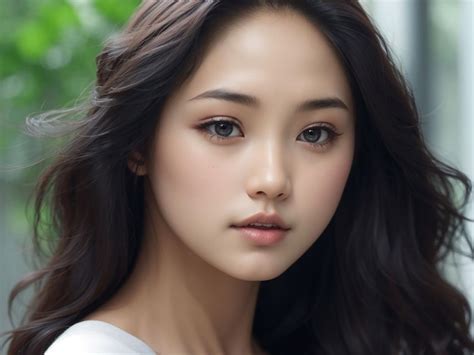 Premium Ai Image Young Asian Woman Long Hair With Natural Makeup On