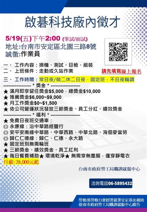 職缺好康逗相報 粉絲們午安~ 5 台南工作好找 台南勞工局 台南護辛勞 臺南護辛勞