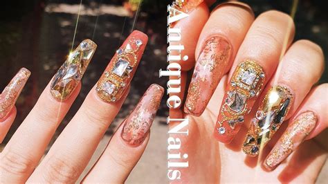 Sub가을스러운 엔틱네일🤎 가을네일 셀프네일 마블네일 뉘앙스네일 네일아트 스톤아트 연장네일 Nail Art Design Antique Nail