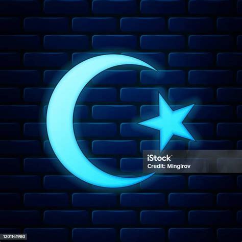빛나는 네온 스타와 초승달 벽돌 벽 배경에 고립 된 이슬람 아이콘의 상징 종교 의 상징 벡터 일러스트레이션 0명에 대한 스톡 벡터 아트 및 기타 이미지 Istock