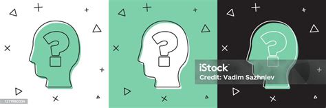 흰색과 녹색 검은 색 배경에 격리 물음표 아이콘으로 인간의 머리를 설정합니다 벡터 물음표에 대한 스톡 벡터 아트 및 기타 이미지