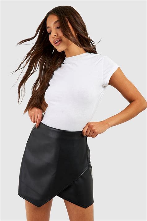 Leather Look Wrap Tailored Mini Skirt Boohoo Uk