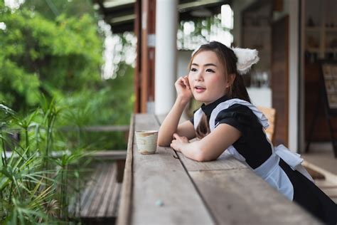 Premium Photo Japanese Style Maid Cosplay Cute Girl