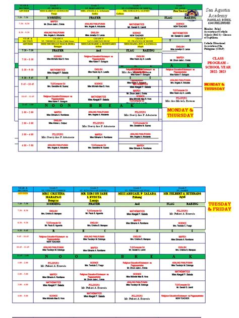 Class Program 2022 2023 Pdf Catholic Church Philippines