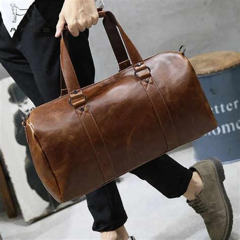 Vintage Leather Duffle Bag Men