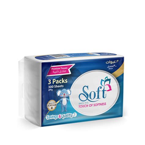 Soft Tissues Nylon Pack 300 Sheet 2 Ply 3 Pcs Wadi Al Rafidain