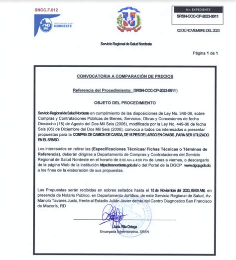 Convocatoria Compra Camión De Carga Srs Nordeste