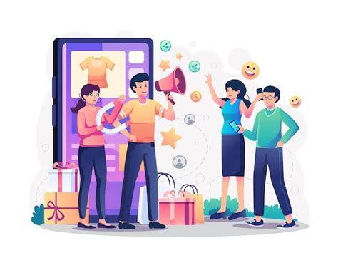Marketing de referencia o promoción de una tienda en línea con personas