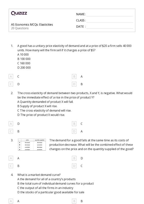 50 Demand And Price Elasticity Worksheets For 11th Class On Quizizz Free Printable