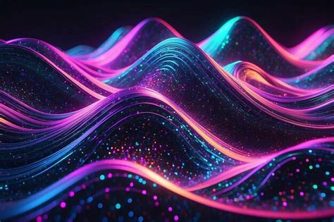 Abstract Digital Waves In Neon Light Visualization Premium Ai Generated Image