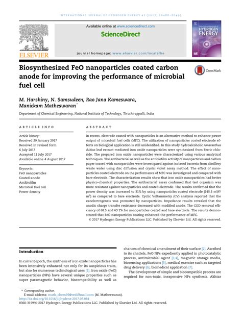 Pdf Biosynthesized Feo Nanoparticles Coated Carbon Anode For
