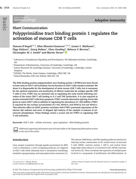 Pdf Polypyrimidine Tract Binding Protein 1 Regulates The Activation