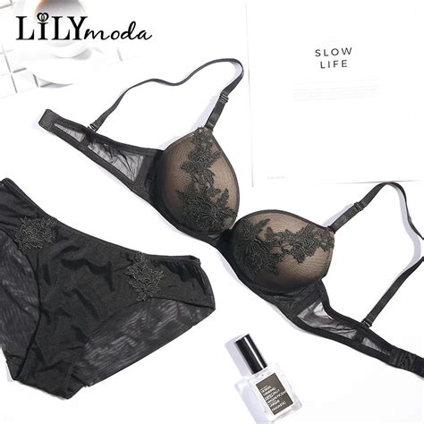 Lilymoda 섹시한 럭셔리 꽃 자수 여성 브래지어 팬티 세트 브래지어 팬티 속옷 세트 여성 란제리 브래지어 원활한 팬티 bra set women
