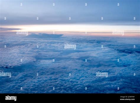 White Cumulus Clouds On Clear Blue Sky Background Closeup Overcast