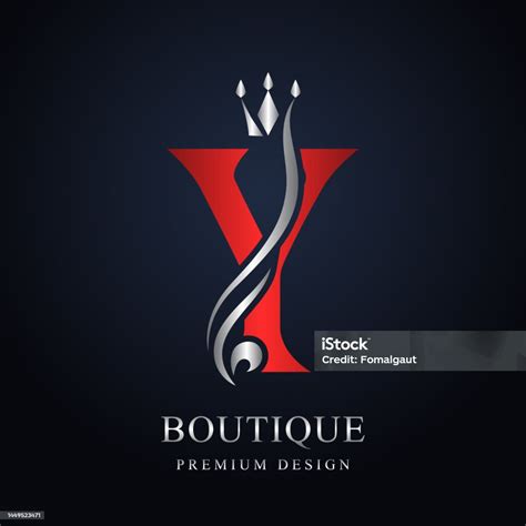 레드 캐피탈 레트 Y와 실버 크라운 우아한 로얄 스타일 붓글씨 아름 다운 로고입니다 책 디자인 브랜드 이름 명함 레스토랑 부티크를 위한 빈티지 우아한 엠블럼 벡터 일러스트