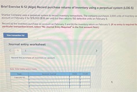 solved brief exercise 6 12 algo record purchase returns of