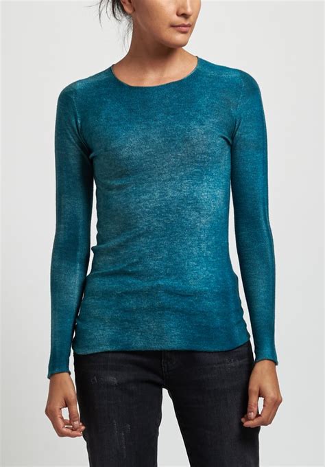 Avant Toi Cashmere Silk Fitted Crew Neck Sweater In Provence Santa