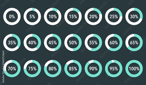 set of green infographic percentage piecharts segment of hole circle