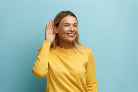 happy woman trying to hear isolated blonde girl having hearing